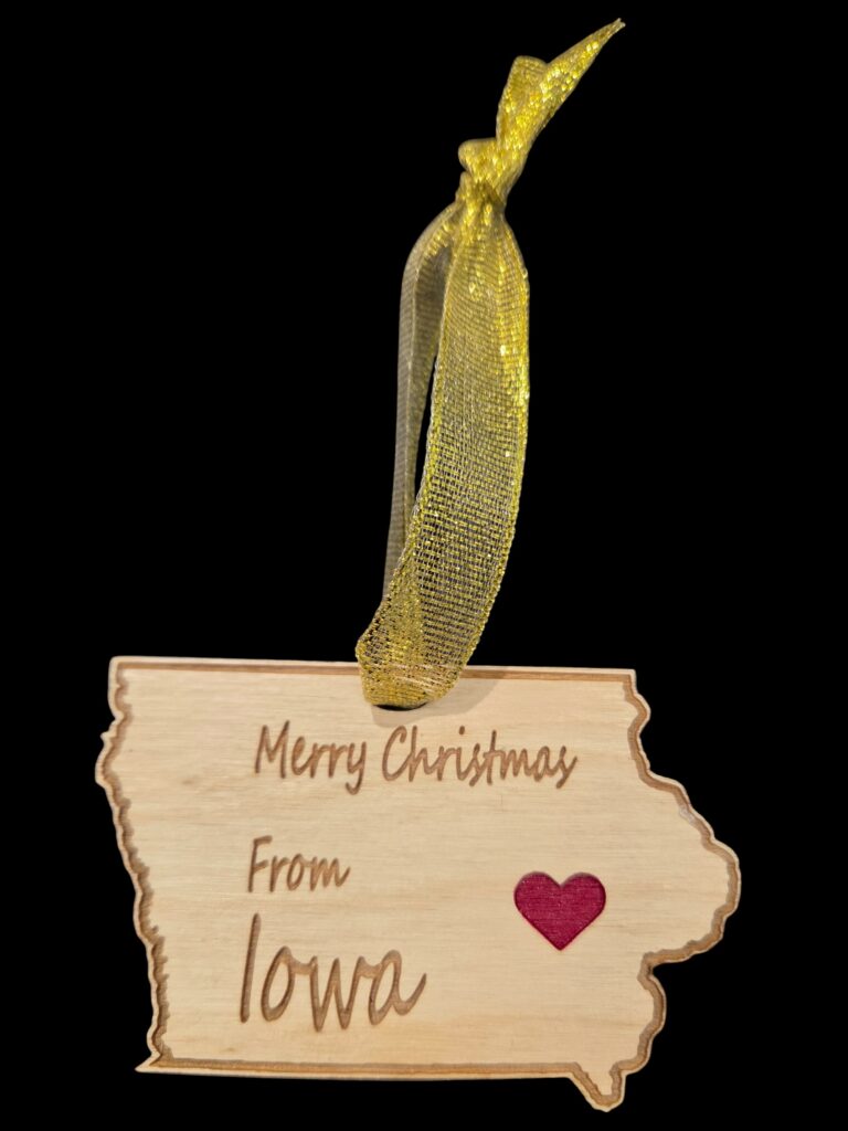 Merry Christmas from Iowa ornament with heart - Jewelry by Glassando