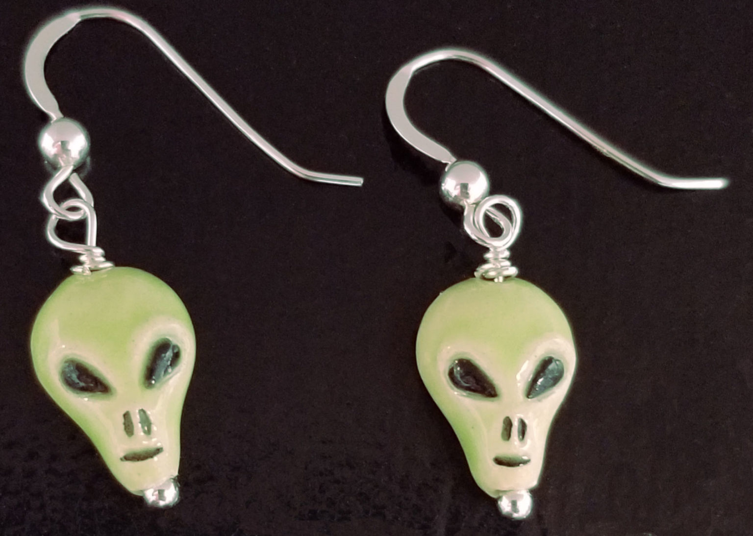 Green Alien and sterling silver handmade dangle earrings - Jewelry by ...