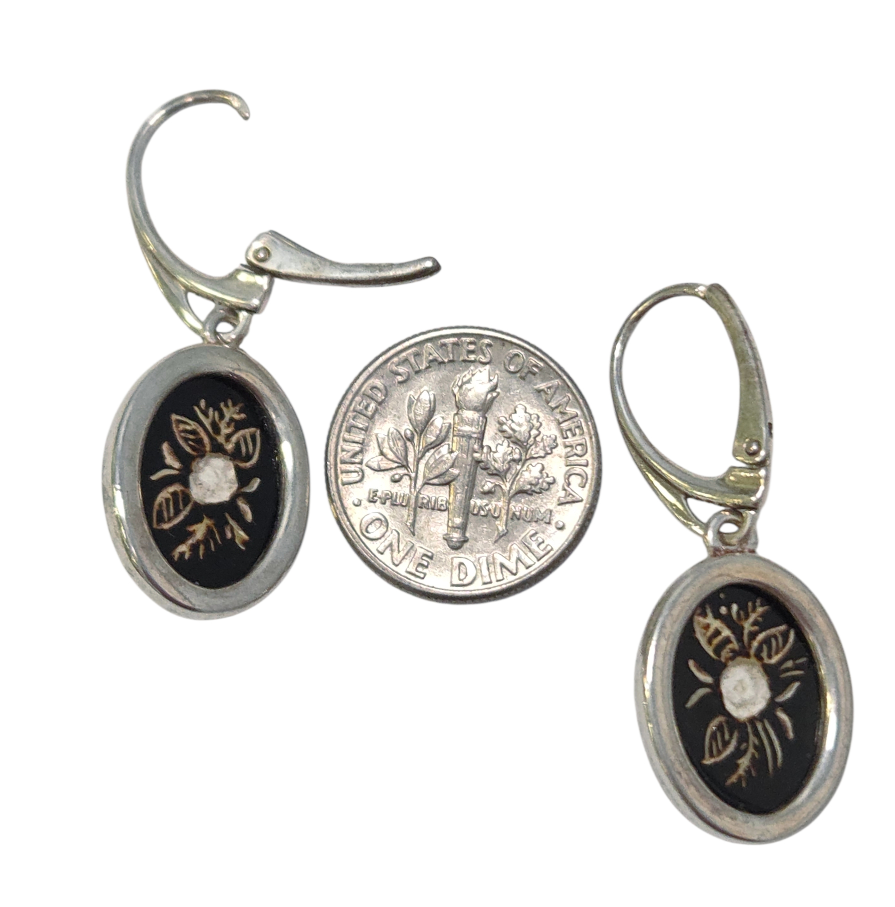 Sterling Silver and Carved Amber Rose Earrings - Jewelry by Glassando