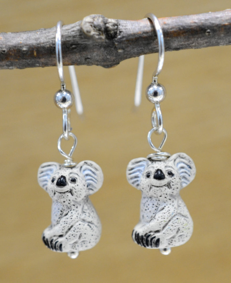Light gray ceramic koala bear and sterling silver handmade dangle ...