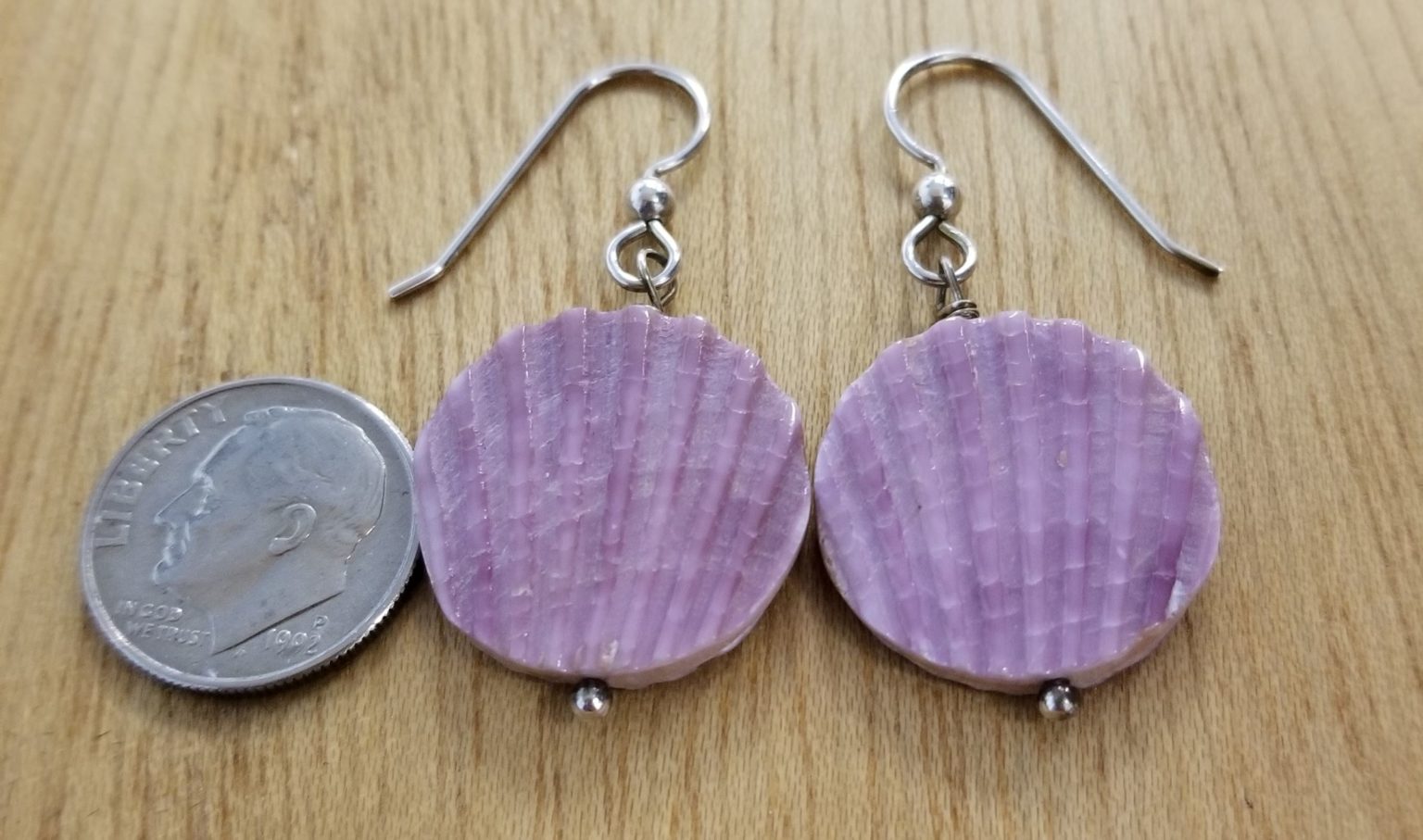 Light purple sea shell and sterling silver handmade dangle earrings ...